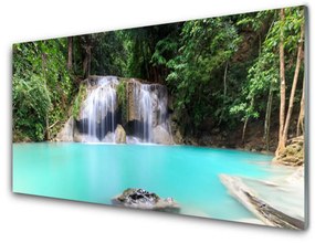 Obraz na skle Vodopád Jezero Příroda 125x50 cm