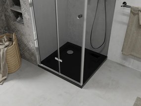 Mexen Lima, sprchový kout se skládacími dveřmi 80 (dveře) x 80 (stěna) cm, 6mm šedé sklo, chromový profil + slim sprchová vanička černá + chromový sifon, 856-080-080-01-40-4070