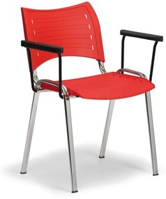 Plastová židle SMART - chromované nohy s područkami, červená
