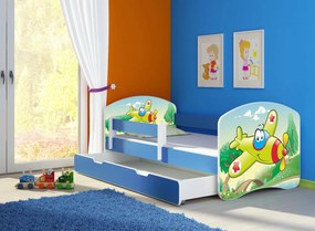 Dětská postel - Letadlo 2 140x70 cm + šuplík modrá