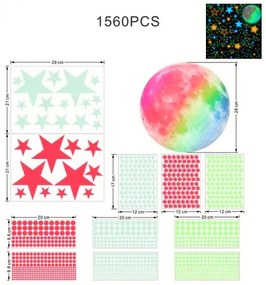 Samolepky na zeď - svítící měsíc s hvězdami Varianta: set B - velký duhový měsíc + hvězdy, 1560ks