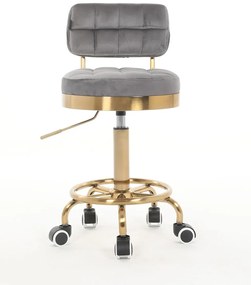 Velurová pracovní židle / taburet LEON na zlaté podstavě - šedá