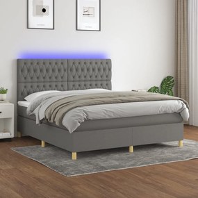 Box spring postel s matrací a LED tmavě šedá 160x200 cm textil 3135686