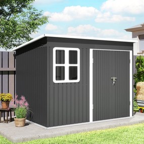 Outsunny Kovová Kůlna na Nářadí 4,13 m² 260 x 177 x 190 cm Skladovací Kůlna s Oknem, Šikmou Střechou a Zámkem, Voděodolný Zahradní Dům na Zahradu