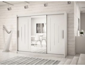 Velká šatní skříň s posuvnými dveřmi a zrcadlem Anna 250 v barvě bílé