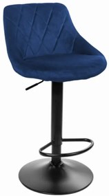 Sametová barová židle Oklahoma modrá s černým podstavcem