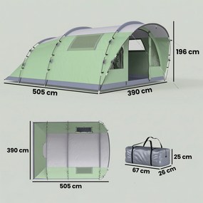 Tunelový stan Rodinný stan pro 4 osoby se 2 kabinami na spaní Markýza 4 okna Podlážka Výška stání 3000 mm vodního sloupce
