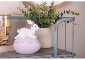 Velikonoční dekorační dóza růžovofialové vajíčko se zajíčkem s mašličkou – 9x13x16 cm