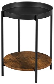 VASAGLE LET221B01 okrúhly stolík na kávu v rustikálním stylu - hnedá / čierna barva