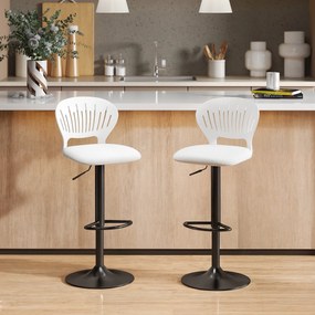 HOMCOM 2ks otočné barové stoličky — výškově nastavitelné sedáky 59,5–80,5 cm, prodyšné opěradlo, bílá