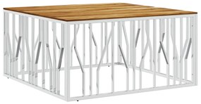 Konferenční stolek stříbrný nerezová ocel a masivní akácie - Default Title