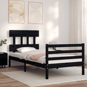 Rám postele s čelem černý 100 x 200 cm masivní dřevo,  3195150 HangarStore.cz