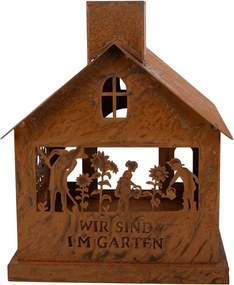 Rezavý svícen ve tvaru domku Rustic Charm- 17*17*22 cm