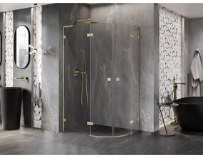 Mexen Lunar, L půlkruhový výklopný sprchový kout 100 x 70 cm, 8mm čiré sklo, zlatý matný profil, 833L-100L-070P-55-00