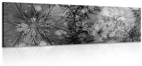 Obraz květinová Mandala v černobílém provedení - 120x40 cm