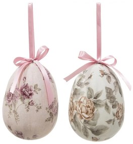 2ks dekorace vajíčko s růžemi Rose Spring Egg - Ø 9*12 cm