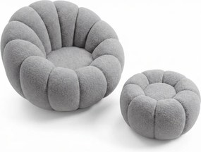 Designové křeslo BLOOM s taburetem, šedá