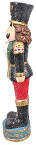 Červeno-zelená vánoční dekorace socha Louskáček s trubkou - 22*15*65 cm