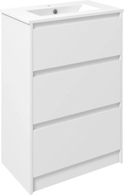 Kleankin koupelnová skříňka s umyvadlem - Umývací skříňka se syntetickým keramickým umyvadlem a 2 zásuvkami 61x37x88 cm Světlá bílá | Aosom