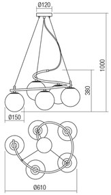 Smarter 01-2719 závěsné svítidlo Volley, matně zlaté, 5xE14, ø61cm