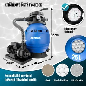 Písková filtrace k bazénu AQUA, 10 200 l/h, modrá Jurhan