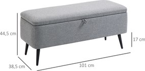 HOMCOM Lavice s úložným prostorem, nosnost až 150 kg, čalouněná lavice do obývacího pokoje, předsíně a ložnice, ocelové nohy, 101x38.5x44.5cm | Aosom…