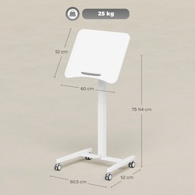 HOMCOM výškově nastavitelný stojací stůl 75–114 cm — mobilní stolík na notebook s naklápěcí deskou, bezpečnostní zarážkou, ocelovým rámem, pneumatick…
