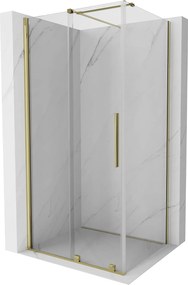 Mexen Velar, sprchový kout s posuvnými dveřmi 120(dveře) x 75(stěna) cm, 8mm čiré sklo, zlatá lesklá, 871-120-075-01-50