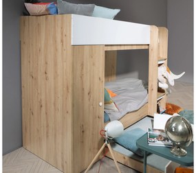 Dětská kombinovaná postel 90 cm Sami 2 (dub artisan + matná černá + bílá madla). 1085814