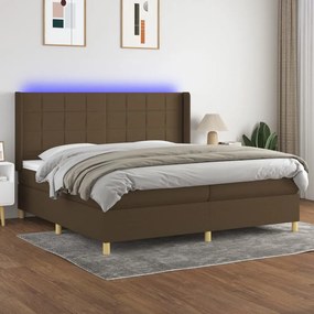 Box spring postel s matrací a LED tmavě hnědá 200x200 cm textil 3138904