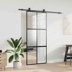 Posuvné dveře se sadou kování černé 90x205 cm Tvrzené sklo 3375884