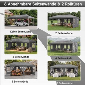 Costway Pavilon výškově nastavitelný párty stan s 6 bočními stěnami a šedými