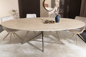 Oválný keramický jídelní stůl Tavorian 220 cm travertin / šampaňský