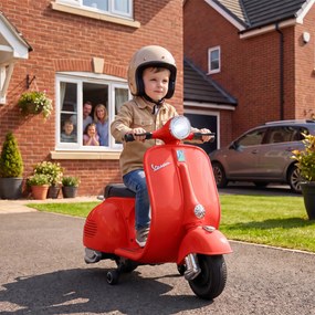 AIYAPLAY elektrická motorka pro děti od 3 let, licencovaná VESPA, 7,2 V, s odnímatelnými pomocnými kolečky, 3-5 km/h, max. 30 kg, červená