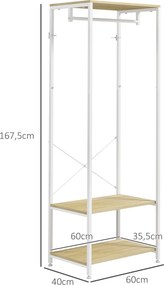 HOMCOM Stojan na kabáty se shelfinem na boty - Vstupní nábytek ve stylu industriálního designu 60Š x 40H x 167,5V cm s jemným vzhledem světlého dřeva…