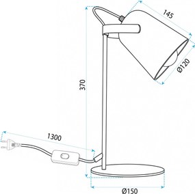 Toolight Toolight, JNH047-1T, kovová stolní lampa s pohyblivým reflektorem, v. 37 cm, 1× E27, černá, OSW-56239