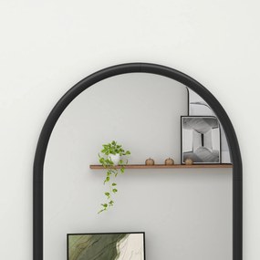 HOMCOM nástěnné zrcadlo s obloukem, 110 x 65 cm, dřevěný rám, obloukové zrcadlo pro obývací pokoj, ložnici, chodbu, černé