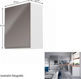 Tempo Kondela Horní kuchyňská skříňka AURORA G601F levá, bílá/šedá lesk