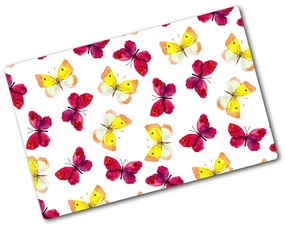 Wallmuralia Kuchyňská deska skleněná Motýle a květiny 80x52 cm
