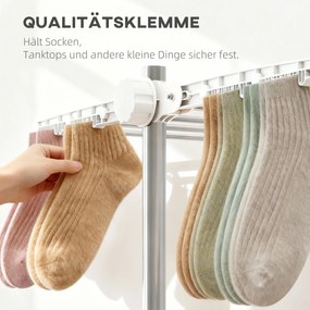 HOMCOM Pojízdný oděvní kůň HOMCOM, 142 x 55 x 172 cm, skládací (4 úrovně), s kolečky, aretace, boční křídla, ABS, bílá | Aosom