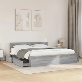 Rám postele s čelem šedý sonoma 200 x 200 cm kompozitní dřevo 3295539
