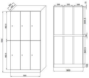 Šatní skříňka s úložnými boxy, 6 boxů, 1850 x 900 x 500 mm, kódový zámek, béžové dveře
