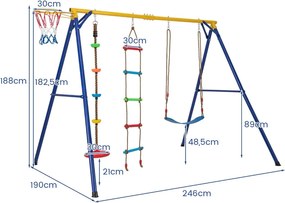 Costway Rám houpačky s pružnou houpačkou houpačka žlutá + – 246 × 190 × 188 cm