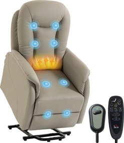 HOMCOM Elektrické křeslo s funkcí vstávání, nastavitelné až do 145°, 8bodová masáž a topná funkce, světle šedé