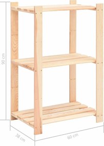 Úložný regál 3 police 60 x 38 x 90 cm masivní borovice 150 kg 286201