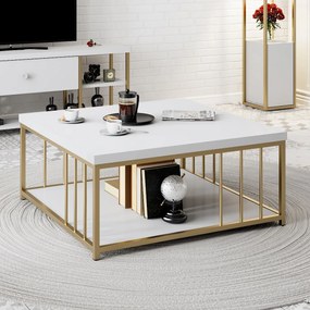 Hanah Home Konferenční stolek Zenn - White, Gold, Bílá, Zlatá