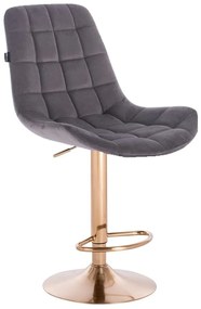 Velurová barová židle PARIS - šedá na zlaté podstavě