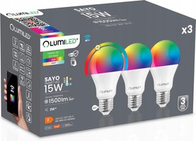 3x Led žárovka E27 A65 15W Tuya Rgb Cct Stmívatelná Inteligentní WiFi Smart