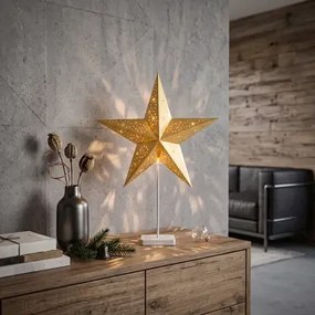 Solight LED vánoční hvězda stolní zlatá / 10x LED / 3x AA / časovač