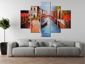 Gario Ručně malovaný obraz Klidná ulice v Benátkách - 5 dílný Rozměry: 150 x 105 cm